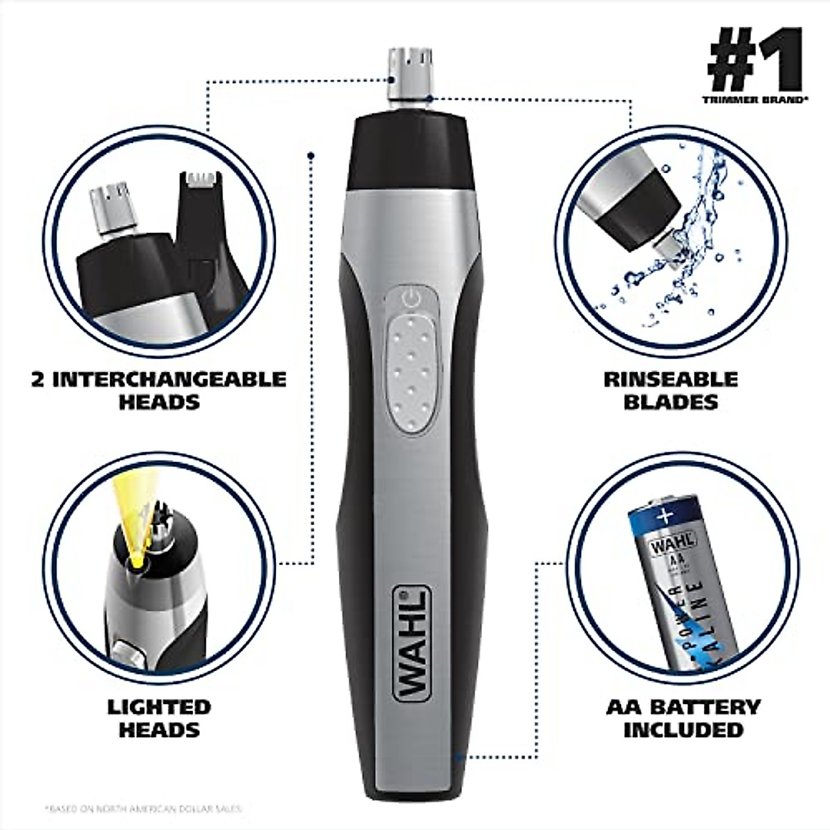 Wahl Lighted Nose, Ear, and Eyebrow Trimmer for Painless Easy to See Facial Hair Trimmer for Men & Women Battery Included. – Model 3023283