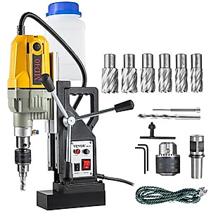 VEVOR Magnetic Drill, 1100W 1.57" Boring Diameter, 2697lbf/12000N Portable Electric Mag Drill Press with 7 Bits, 580 RPM Max Speed Drilling Machine for any Surface and Home Improvement
