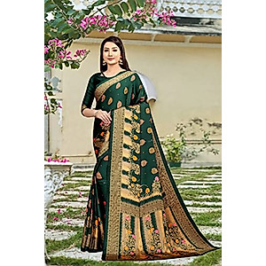 Rihana fashion Indian Wedding Bollywood Women's Print Art Silk Saree with Unstitched Blouse Piece-Japan Crepe (Green Flower)