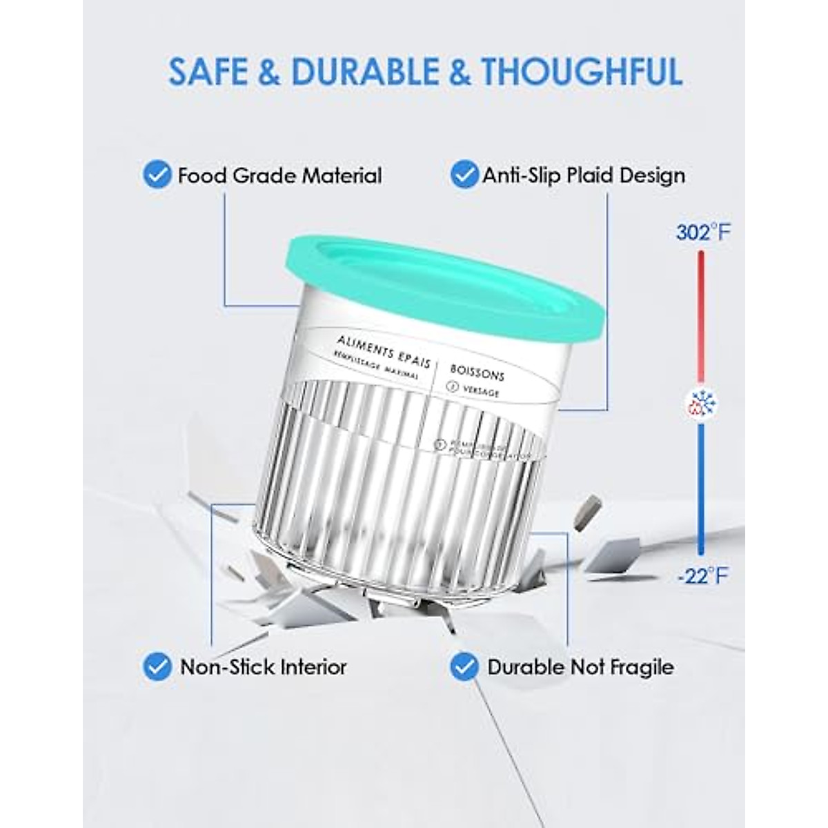 EIIORPO for Ninja Creami Deluxe Pints and Lids - 4 Pack 24oz NC501 NC500 Series Creami Deluxe Pint Containers Replacement Compatible with 11-in-1 Ninja Ice Cream Maker