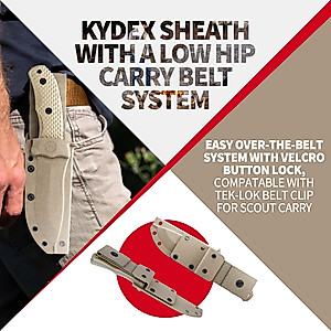 Off-Grid Knives - Backcountry Coyote V2 Fixed Blade - Cryo D2 Steel Knife with Graywash Finish, Full Tang, Coyote Tan G10 Scales, Kydex Sheath, Bushcraft, Hunting, Survival, Camping, Tactical Use