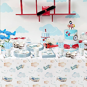 HIPVVILD Airplane Party Decorations Tablecloth - Disposable Airplane Birthday Party Supplies Tablecover, Airplane Theme Birthday Baby Shower Decorations Table Cloth - 3 Pack (54in x 108in)