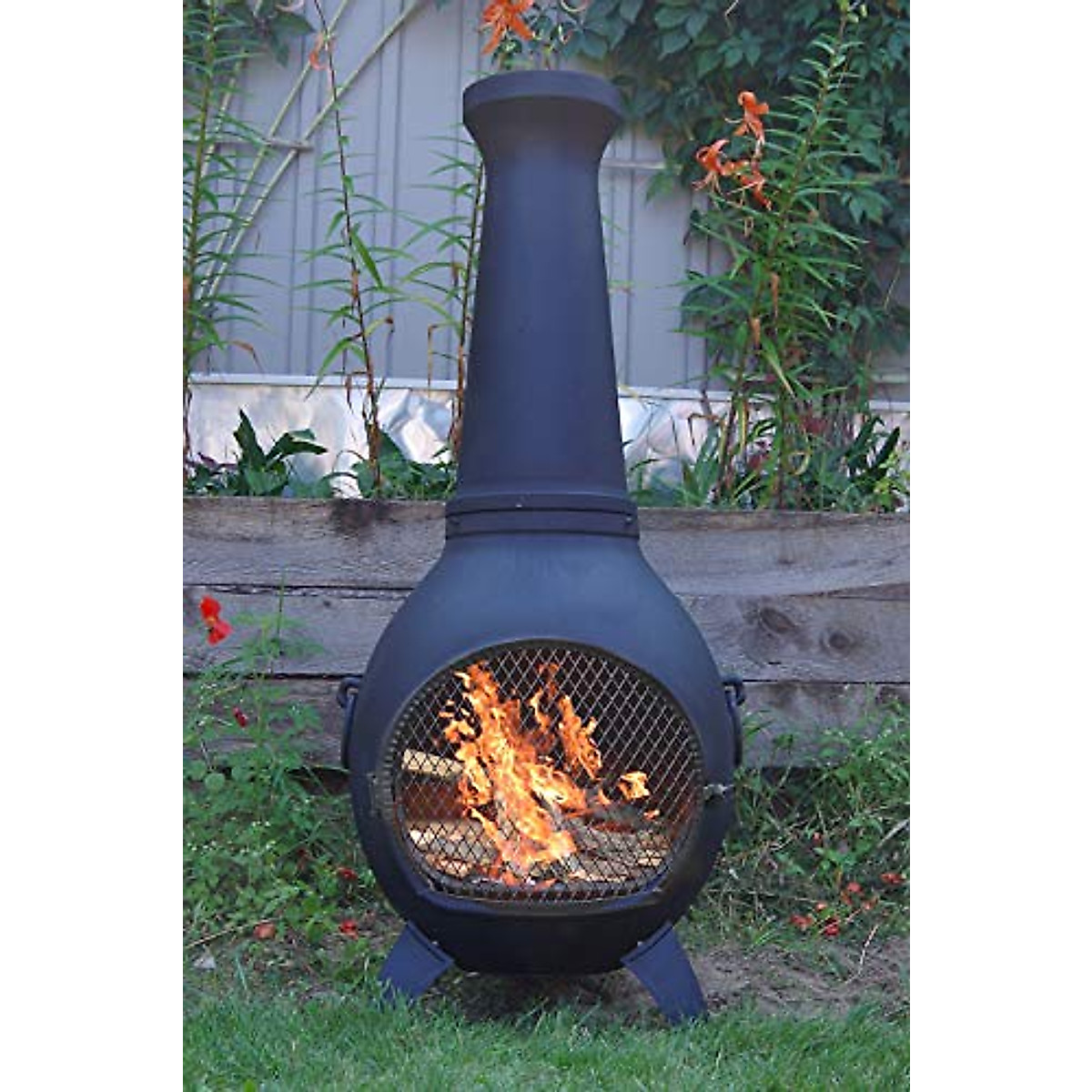 The Blue Rooster Prairie Chiminea Outdoor Fireplace - Wood Burning Cast Aluminum Deck or Patio Firepit