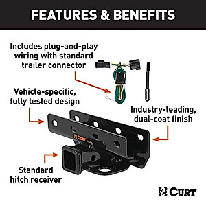 CURT 99317 Class 3 Trailer Hitch, 2-Inch Receiver, 4-Pin Wiring Harness, Select Jeep Wrangler JK