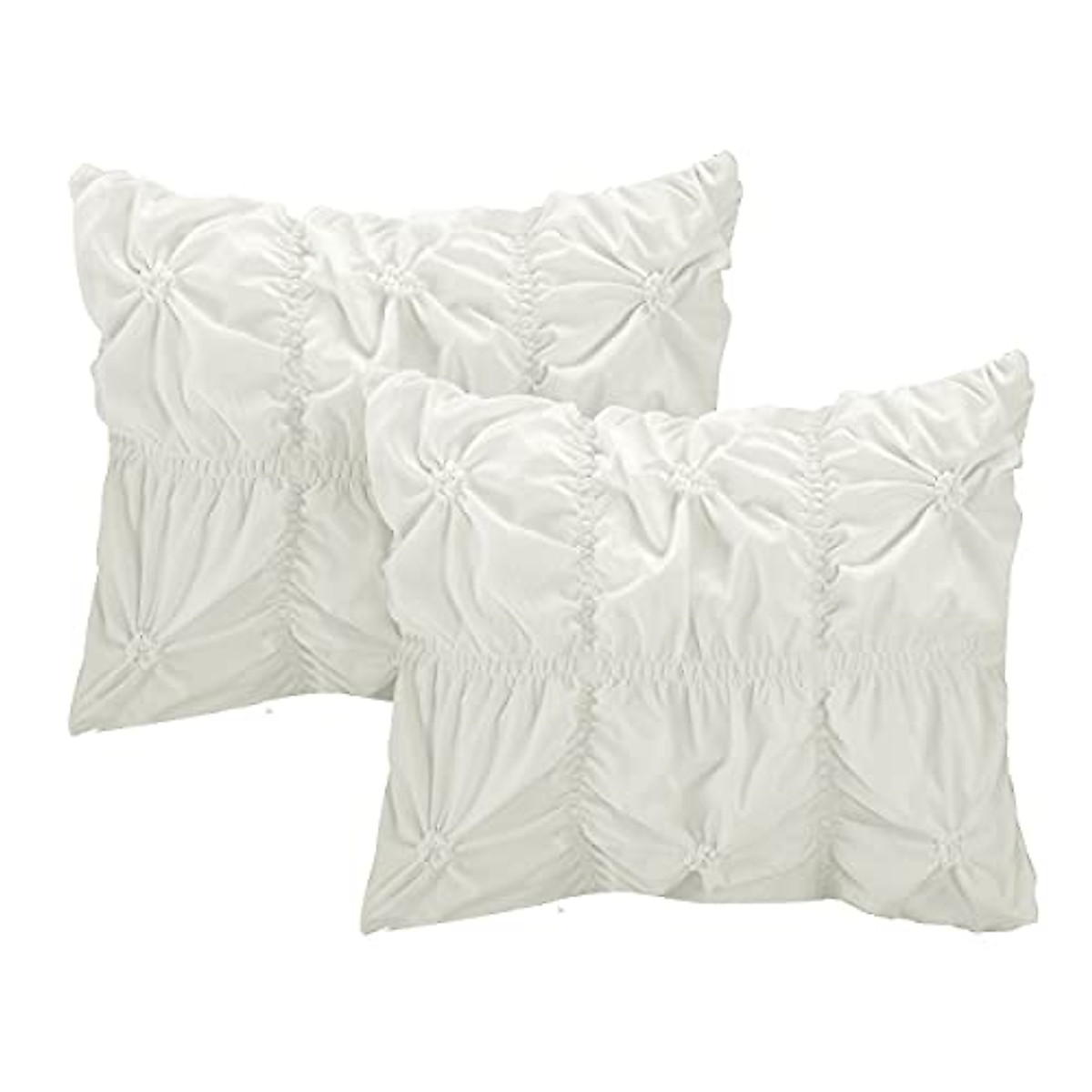 Chic Home Halpert 6 Piece Comforter Set Floral Pinch Pleated Ruffled Designer Embellished Bed Skirt and Decorative Pillows Shams Included, Queen, White