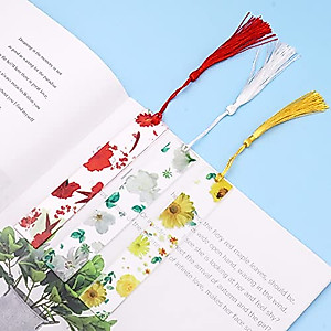 8 Sets Flower Acrylic Bookmarks Transparent Acrylic Bookmarks Cute Floral Bookmarks with Colorful Tassels for Women Teacher Kids Book Lovers
