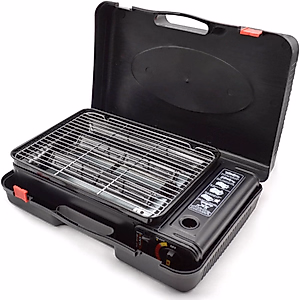 YINMANQ Gas Grill Portable Butane Stove, tabletop BBQ Grill, Korean bbq Grill for Outdoor Cooking Camping or Tailgating | Fried Roasted Cooking With Carry Case|Stainless Steel Griddle…