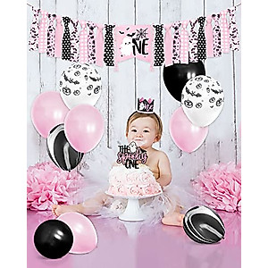 Pink Halloween 1st Birthday Party Decorations Spooky One High Chair Banner Boo Cake Topper Ghost Crown Hat White Black Bat Balloons for Baby Girl Souvenir Gifts Cake Smash Photo Prop Backdrop Supplies