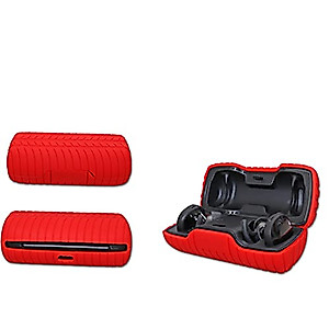 2 Pack Split/Disconnect Design Soft Rubber Silicone Shockproof Protective Carrying Case Cover Skin Sleeve Compatible with Bose SoundSport Free Earbuds (red+Pink)
