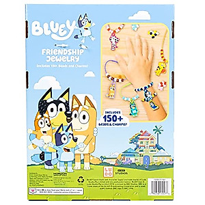 Horizon Group USA Bluey Friendship Jewelry, Create 4 Bluey Charm Bracelets & 2 Bluey Charm Necklaces, Includes 150 Beads & 6 Rubber Charms with Bluey Storage Case, Gifts for Kids Boys Girls