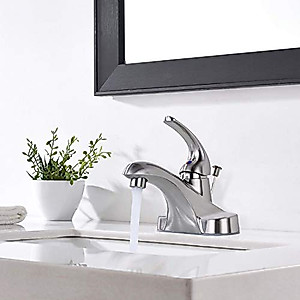 WOWOW Bathroom Faucet 1 Handle Low Arc Single Handle 4 inch Centerset Bathroom Sink Faucet with Pop Up Drain Assembly Basin Mixer Tap Brushed Nickel Vanity Faucets