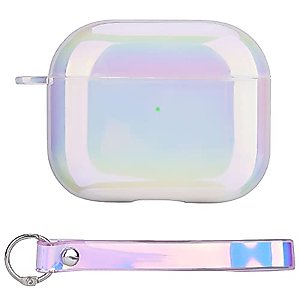 OLEBAND Airpods 3rd Generation Case with Keychain(Not for Airpods Pro),Clear Laser Colorful Hard Cover,for Apple Air pods 3 Gen Case,Gift for Women and Girls,White
