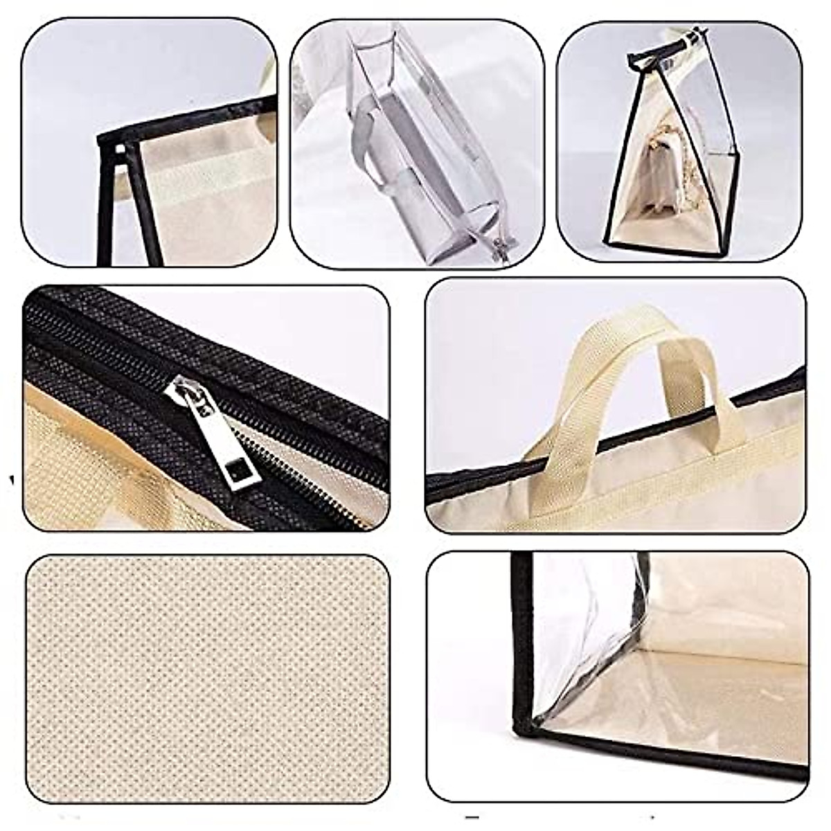 Dust Bags for Handbags - Purse Storage Organizer for Closet Moistureproof and Dustproof  Cover Hanging with Zipper and Handle (Black-XL)