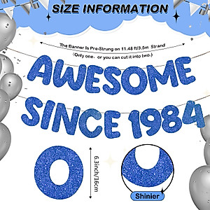 Fulmoon Pre-strung Awesome Since 1984 Banner Glitter Happy 40th Birthday Banner Funny 40th Birthday Decorations 1984 Party Decorations for Men Women Anniversary (Navy Blue)