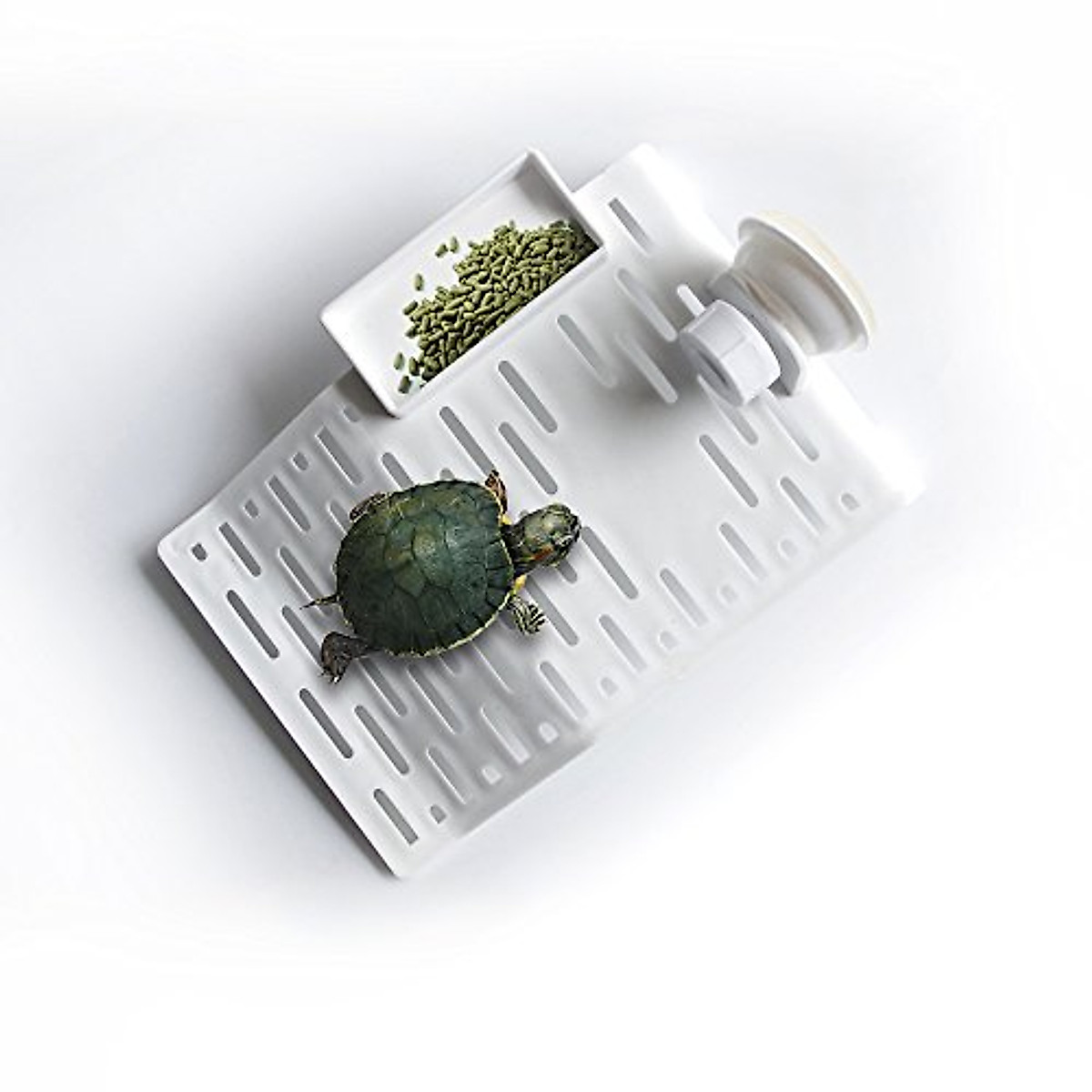 Pet Supplies Amphibian Reptile Turtle Floating Platform,Tortoise Basking Platform with Feeding Trough Food Bowl Double Suction Cup Aquarium Accessories,6.7" x 5.1" x 1.9" (Medium)