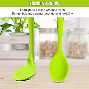 Patelai 4 Pieces Small Multicolored Silicone Spoons Nonstick Kitchen Spoon Silicone Serving Spoon Stirring Spoon for Kitchen Cooking Baking Stirring Mixing Tools (Dark Red, Green, Yellow, Blue)