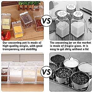 inheming 4 PCS Seasoning Box, Clear Acrylic Spice Pots with Cover and Spoon, Kitchen Storage Container Condiment Jars with Tray