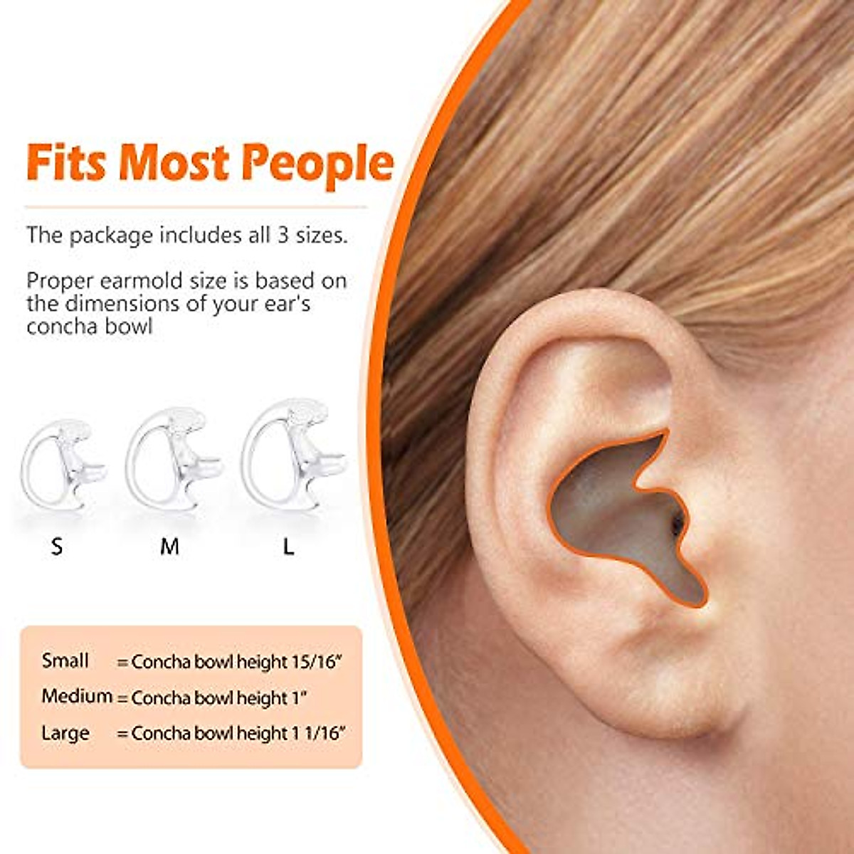 Zeadio Earmould Earpiece Earbud Earplug for Two-Way Radio Coil Tube Audio Kits (Clear, Pair of 8)