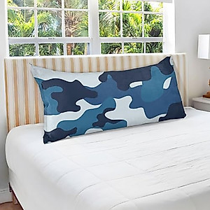Blue Camouflage Pillowcase for Hair and Skin Body Pillow Cover Body Pillow Case King Size 20"X 40" Long Pillow Cases with Zipper for Body Pillows