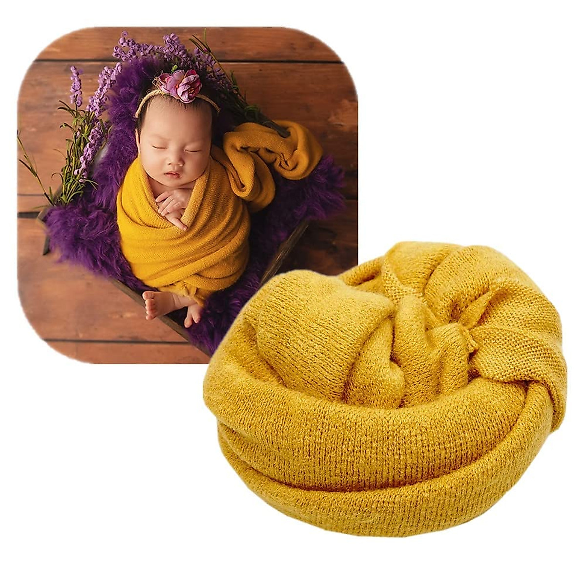 Coberllus Newborn Photography Props Outfits, Baby Photo Props Boys Girls Wrap Soft Knit Potato Blanket (Ginger Yellow)