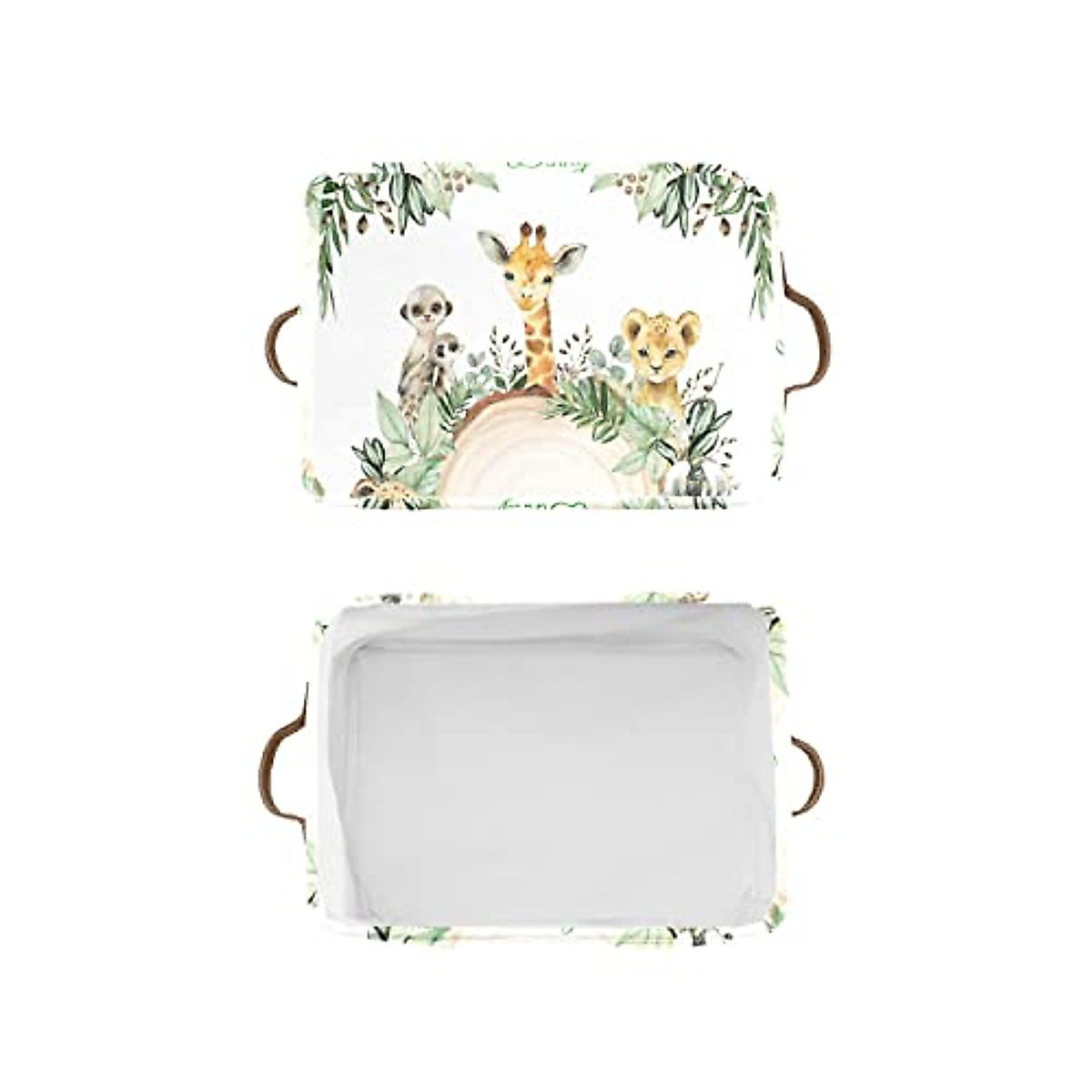 Safari Wild Animal Personalized Storage Bins Basket Cubic Organizer with Durable Handle for Shelves Wardrobe Nursery Toy 1 Pack