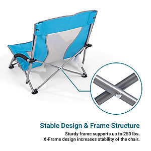 AsterOutdoor Low Sling Beach Chair Folding Lightweight Mesh Back Sand Chair for Camping Outdoor Lawn, Carry Bag Included, Supports 250lbs (2 Count)