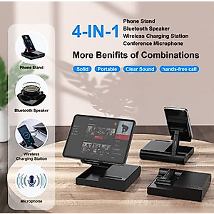 DOSS Cell Phone Stand with Wireless Bluetooth Speaker, 15W Wireless Charger and Anti-Slip Base, Crisp Surround Sound, Portable Speaker for Home and Office, Compatible with Phone, Tablet.
