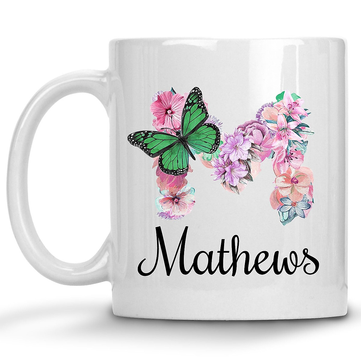 Personalized Name Floral Alphabet Mug, Custom Mug with Name and Initial, Name Mug Gift for Mom Sister Girls, Custom Name Mugs Gifts for Women & Men 980672