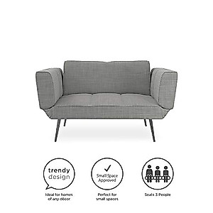 Novogratz Leyla Loveseat with Magazine Storage, Adjustable Sofa Bed Armrests to Convert into a Couch Sleeper, Light Gray Futon