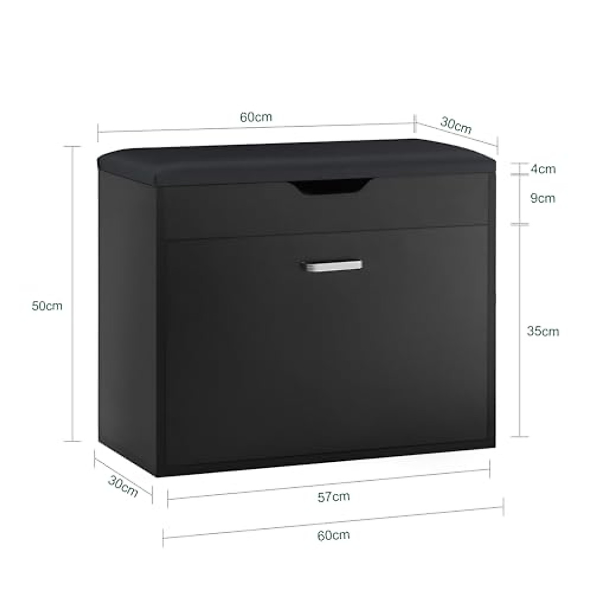 SoBuy Entryway Shoe Bench Shoe Cabinet with Folding Padded Seat & Flip-Drawer, Narrow Shoe Rack, Black, FSR95-SCH