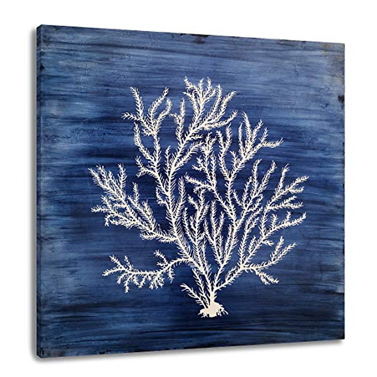 Yihui Arts Nautical Canvas Wall Art Hand Painted Navy Blue and White Coastal Painting Modern Abstract Tree Artwork for Living Room Bedroom Hall Way Decor