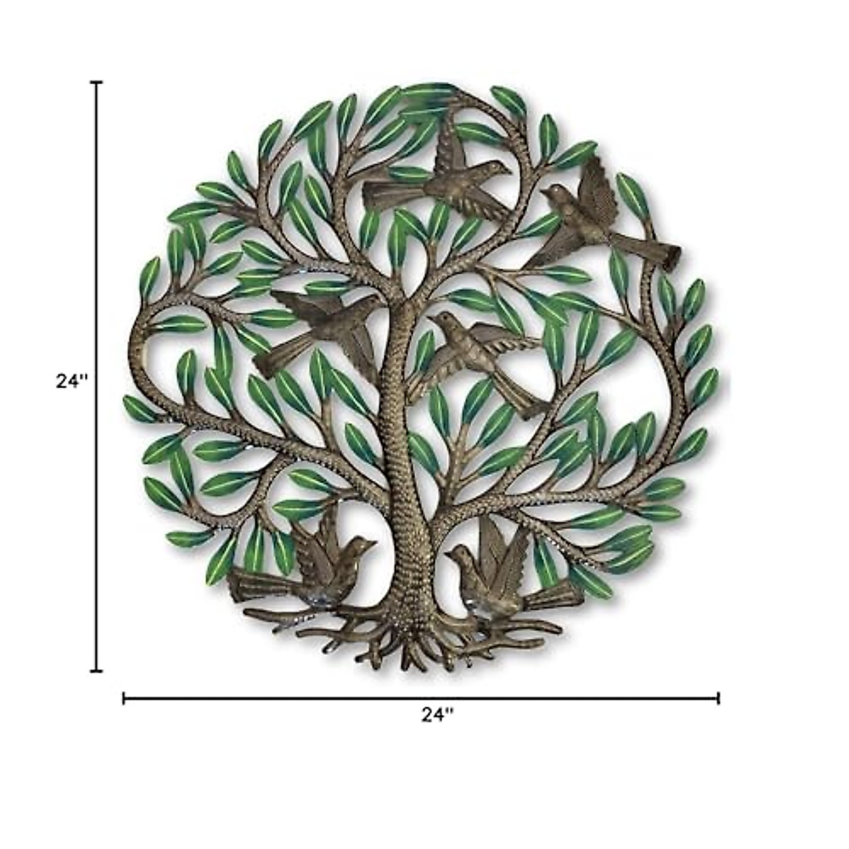 It's Cactus Haitian Hand Painted Tree of Life Wall Decor, Global Art Made in Haiti, Oil Drum Metal Craft with Birds, Decoration for Kitchen or Anywhere in Home, 24 In. x 24 In. (Hand-Painted Tree)