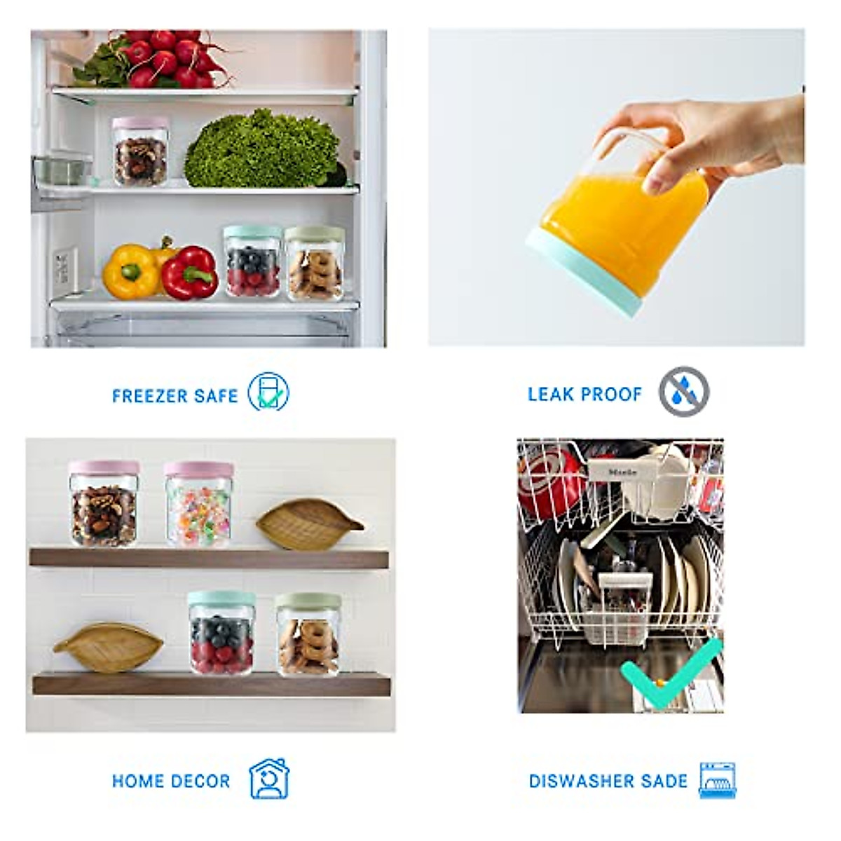 wemburly 6Pack Meal Prep Containers Reusable Glass 2Cup Overnight Oats Containers With Lids Glass Containers16OZ Borosilicate Glass Jars Diswasher Safe