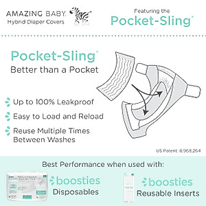 SmartNappy Cotton Muslin by Amazing Baby, NextGen Hybrid Cloth Diaper Cover + 1 Tri-fold Reusable Insert + 1 Reusable Booster, Mini Chevron, Gray, Size 3, 12-25 lbs