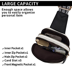 VATAN Small Sling Bag Women's Crossbody Fanny Packs Leather Crossbody Bags for Women (A-Black with White)