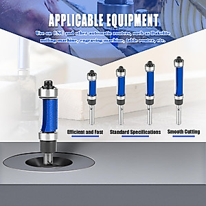 NICAVKIT 4Pcs Top and Bottom Bearing Flush Trim Router Bits Set 1/4 Inch Shank, Carbide Pattern Flush Trim Cut Router bit, 1/2 Inch Cutting Diameter, 3/4", 1", 1-1/4", 1-1/2" Inch Cutting Length
