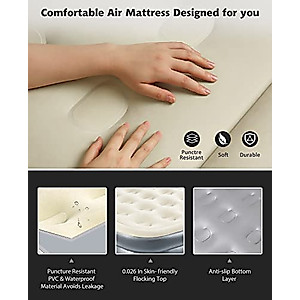 HOTOZON Queen Air Mattress with Built-in Pump, 18" Foldable Air Bed with Carry Bag, Luxury Elevated Inflatable Air Mattresses, Blow Up Airbed for Home, Camping & Guests, Grey