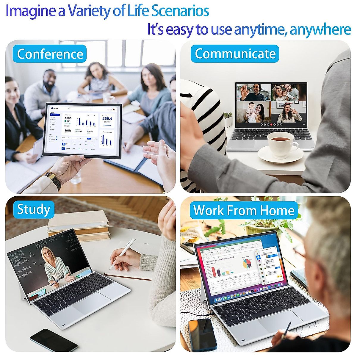 BINTEC 2-in-1 Laptop,14" IPS 2.5K(2160x1440) Touchscreen,Intel 12th Generation Alder Lake N95(up to 3.4GHz),12GB DDR5,Long Battery Life,Windows 11,Bluetooth 4.2,2.4G/5Gwifi (Silver/12G+512GB SSD)