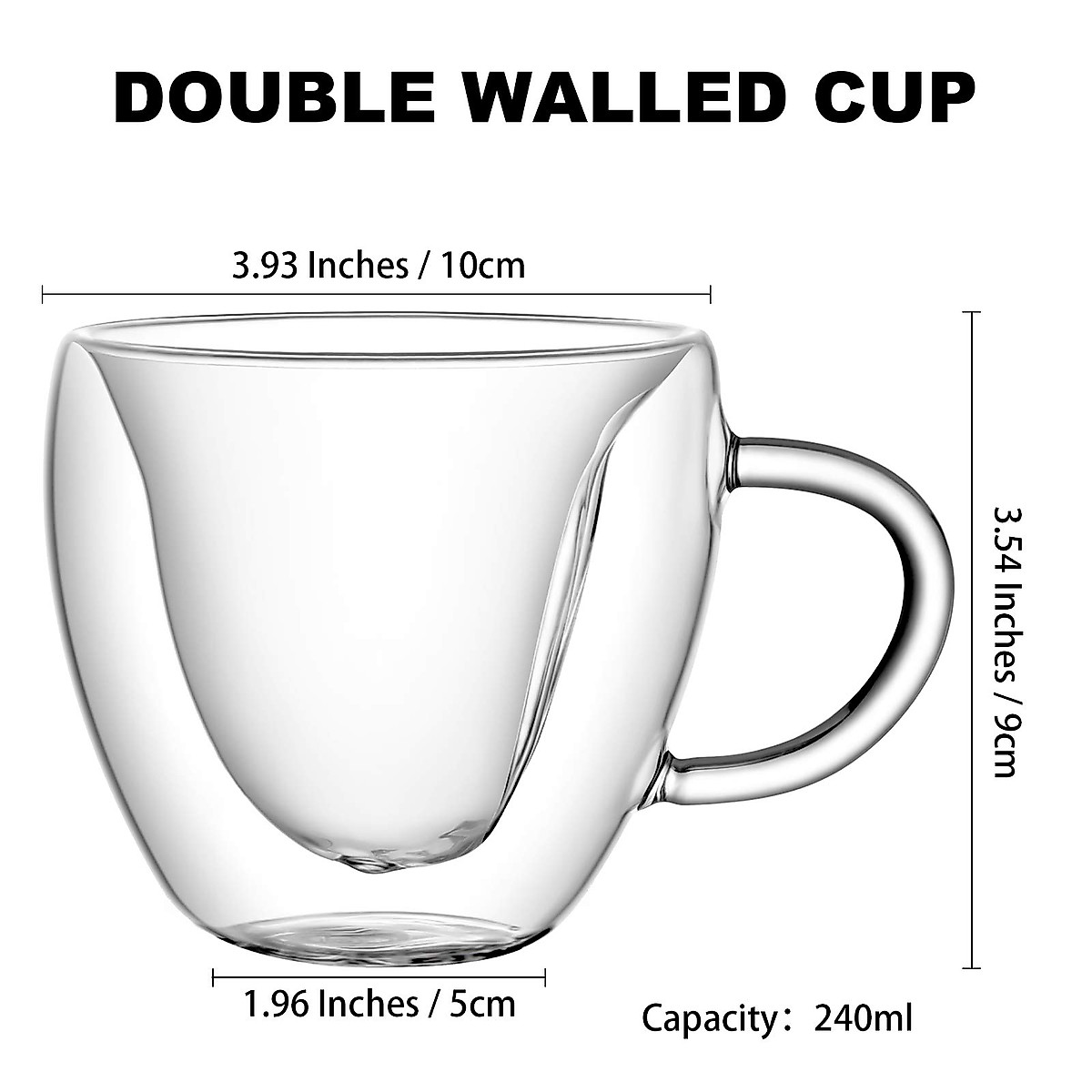 Patelai 8 Oz Heart Shaped Tea Cup Valentine's Day Gift for Lovers Friend Kids Double Walled Insulated Glass Coffee Mug Clear Tea Cup for Anniversary Wedding Engagement Birthday Party Favors