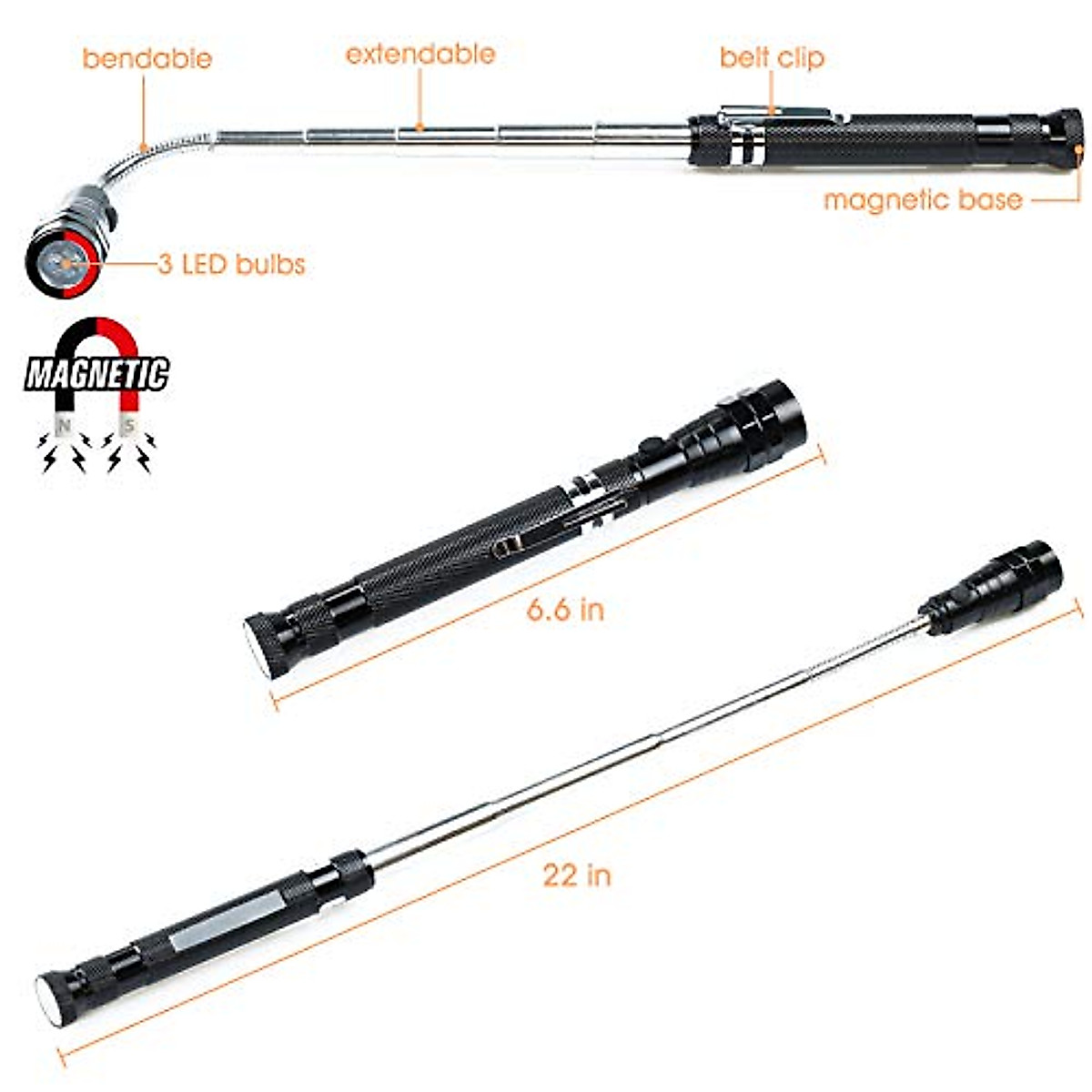 LED Magnetic Pickup Tool, Tools Gifts for Men Who Have Everything, Telescoping Pick Up Stick Magnet Tool, Telescoping Magnet Pick Up Gadget Tool for Men, DIY Handyman, Father/Dad, Husband, Boyfriend