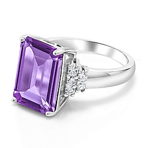 Gem Stone King 925 Sterling Silver Emerald Cut Gemstone Birthstone Engagement Ring | Emerald Cut 14X10MM | Wedding Anniversary Promise Ring For Women | Available In Size 5, 6, 7, 8, 9