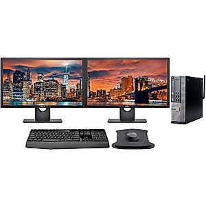 Dell Optiplex 7010 PC with 2 x 24 FHD Monitors, AC600Mbps WiFi, Wireless Keyboard and ,GEl pad, i7, 16GB , 1TB SSD Storage, Windows 10 (Renewed)