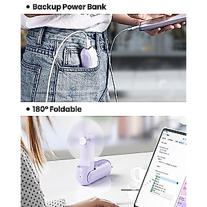 Gaiatop Portable Handheld Fan, Foldable Small Fan, Mini Hand Held Fan with USB Rechargeable 2000mAh Battery, Eyelash Fan for Girls, Travel For Women, Outdoor (Purple)