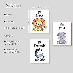 Safari Nursery Decor for Baby Boys Newborn, Set of 6 Unframed 8x10 Inch Jungle Themed Neutral Prints for Baby Room Classroom Birthday Wall Decor, Extra Thick Motivational Quotes Poster Made to Last