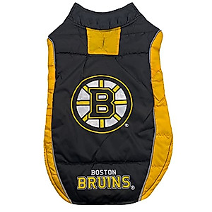 NHL Boston Bruins Puffer Vest for Dogs & Cats, Size Medium. Warm, Cozy, and Waterproof Dog Coat, for Small and Large Dogs/Cats. Best NHL Licensed PET Warming Sports Jacket