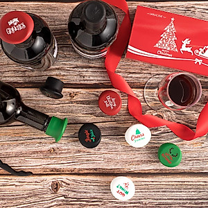 Whaline 8 Pack Christmas Wine Bottle Stoppers and Gift Box, Funny Silicone Reusable Caps Bottle Sealers with a Funny Saying for Wine Beer Bottles