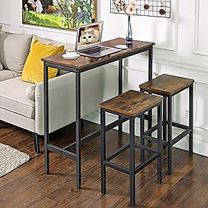 VASAGLE Bar Table, Narrow Long Bar Table, Kitchen Dining Table, High Pub Table, Sturdy Metal Frame, Industrial Design, Rustic Brown and Black ULBT10X