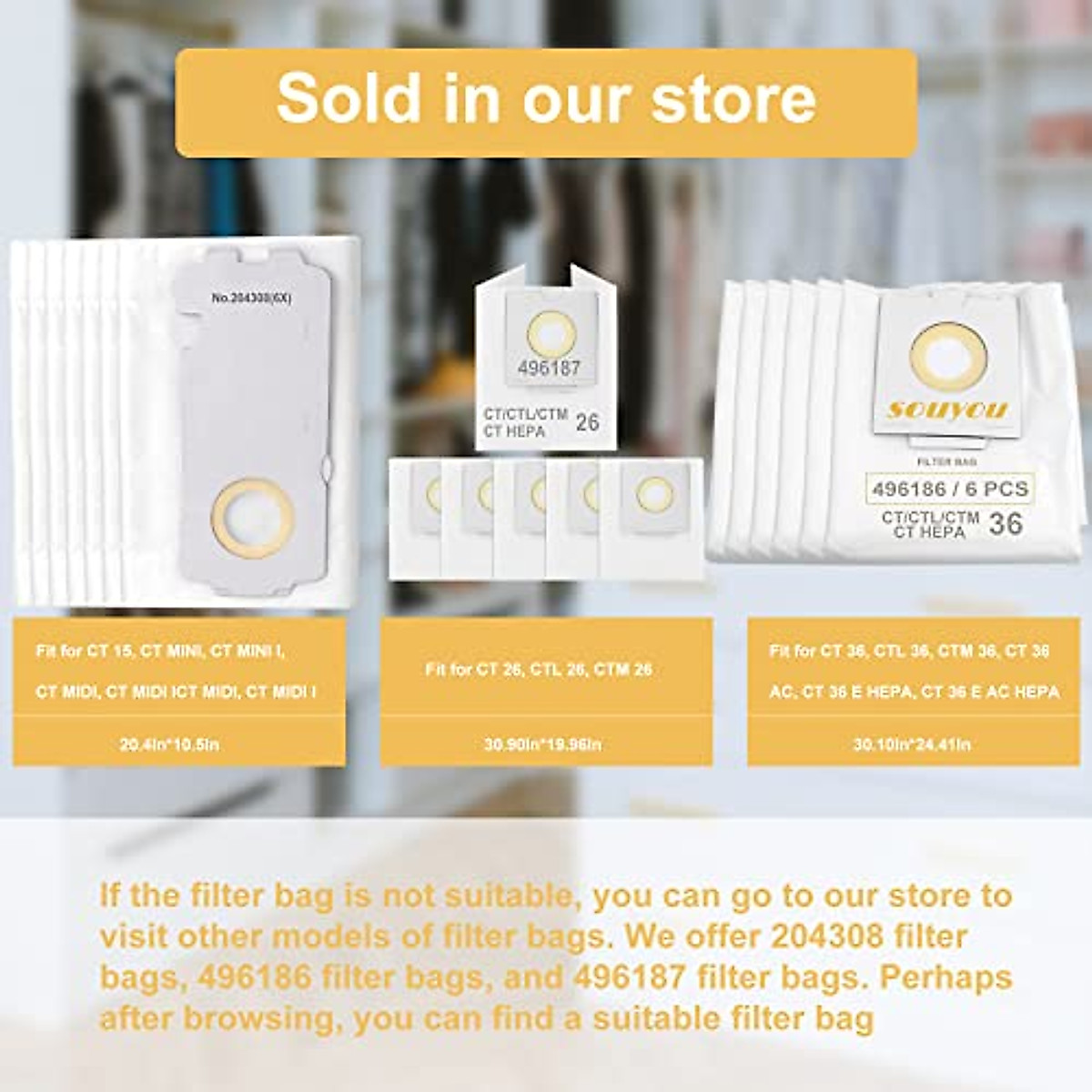 Souyou 204308 6 Pcs Set CT Mini/Midi -2/5 Filter Bag Compatible with fes-tool CT MINI, CT MINI I, CT MIDI and CT MIDI I manufactured from 2019 onwards, CTC MINI/MIDI and CT 15, Reusable