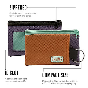 Chums Surfshort Nylon Wallet,Water Resistant,Compact,Ultra Slim,Lightweight,Clear Window ID Slot, Black/Gray