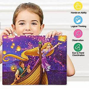 LELEMON Princess Puzzles in a Metal Box 100 Piece Long Hairs Princess Jigsaw Puzzle for Kids Ages 4-8 Children Learning Educational Puzzles Toys